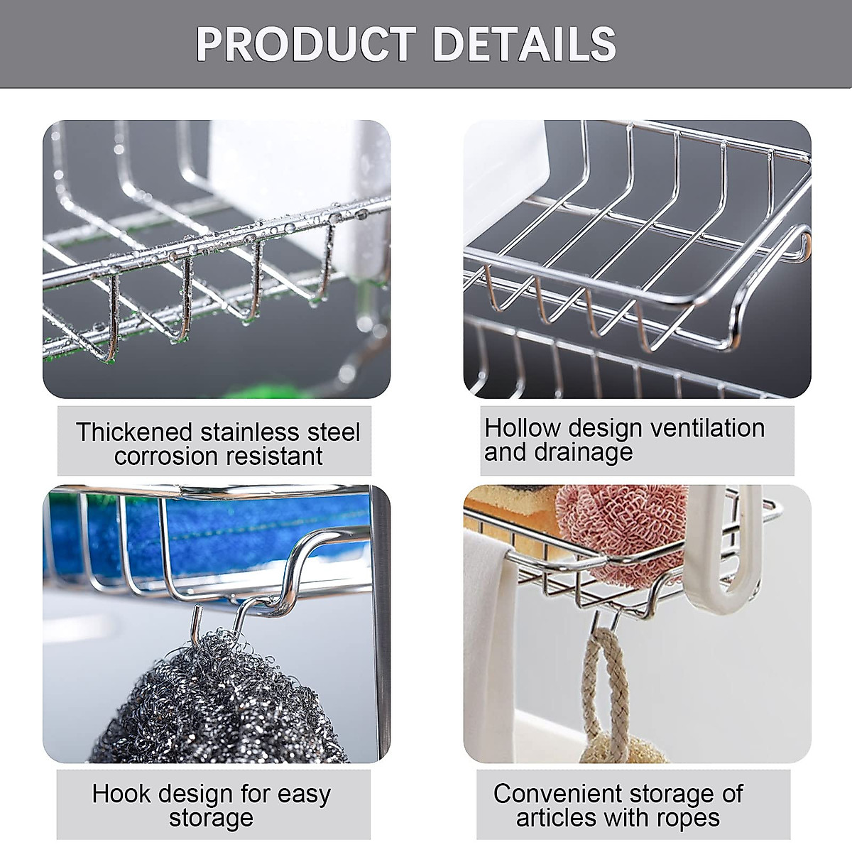 CSKB Sponge Holder for Kitchen Sink, Double-Layer Faucet Rack for Kitchen Sink, Multifunction Stainless Steel Faucet Rack, Soap Sponge Holder with Towel Rack for Kitchen Bathroom