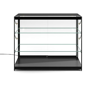 Displays2go 48 Inch Glass Display Case, LED Side Lights, Lockable Sliding Door - Black (IAPCT48LED)