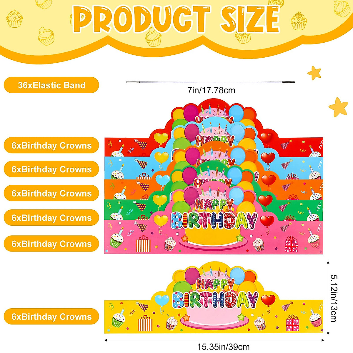 Yunsailing 36 Pcs Colorful Party Crowns - Classroom Gifts and Birthday Hats for Kids