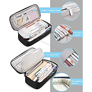 YOKUMA Pencil Case,Large Capacity Pencil Pouch,Aesthetic Zipper Pencil Box, Back to School Supplies for College Student Teen Adults (Black)