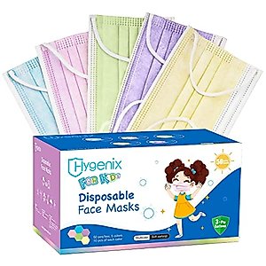 Hygenix masks for Kids, Multiple-colors 3ply Disposable Children Face Masks PFE >98% Filter Quality, Breathable & Comfy (Pack of 50 Pcs)…