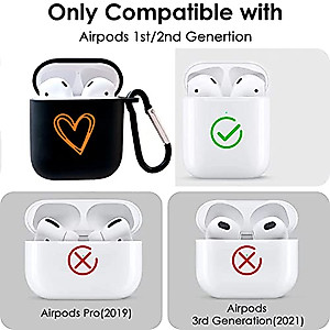 HZDYDYP Exquisite Cute Romantic Gold Heart Design Elements Soft TPU Airpods 1/2 Case，with Lucky Heart-Shaped Lanyard Keychain，Suitable Fashion Women Girl Airpods Case- Black