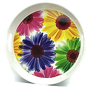 Christmas Serving Tray, Melamine Round Serving Tray Decorative Serving Tray for Tea, Drinks, Fruits in Size 13"/15"+ Free Serving Spoon (Flower-2pcs/set)