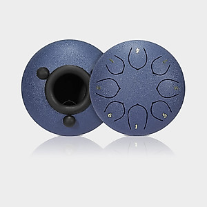 ZXZYHFTY Steel Tongue Drum, 6 Inch 8 Note Rain Chime Drum with Bag, Music Book, Drumsticks, Mallet Holder and Finger Paddles, for Camping, Meditation or Yoga .(Navy Blue)