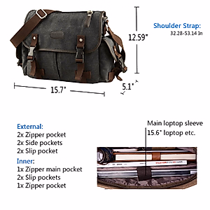 [Upgraded] Vintage Canvas Messenger Bag Large Book Laptop Shoulder Bag Women Men New