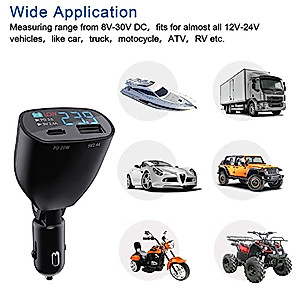 TRONGER USB C Car Charger with Voltage Display 20W PD Fast Car Charger with & USB5V2.4A Adapter, Car Voltmeter Meter Battery Monitor