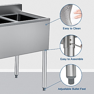 HARDURA 3 Compartment Sink of Stainless Steel, with 10X14X10 Inches Bowl and Backsplash, NSF Commercial Three Compartment Sink for Bar, Restaurant, Kitchen and Cafe