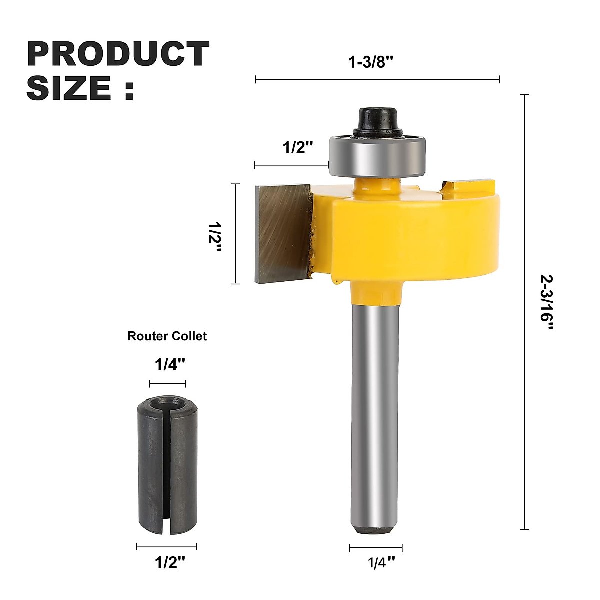Yueqing Zhongji Rabbet Router Bit 1/4 Inch with 6 Bearings,Interchangeable and Adjustable Bearing (Multiple Depths 1/8", 1/4", 5/16", 3/8", 7/16", 1/2") Carbide Tipped Rabbeting Router Bit Set for