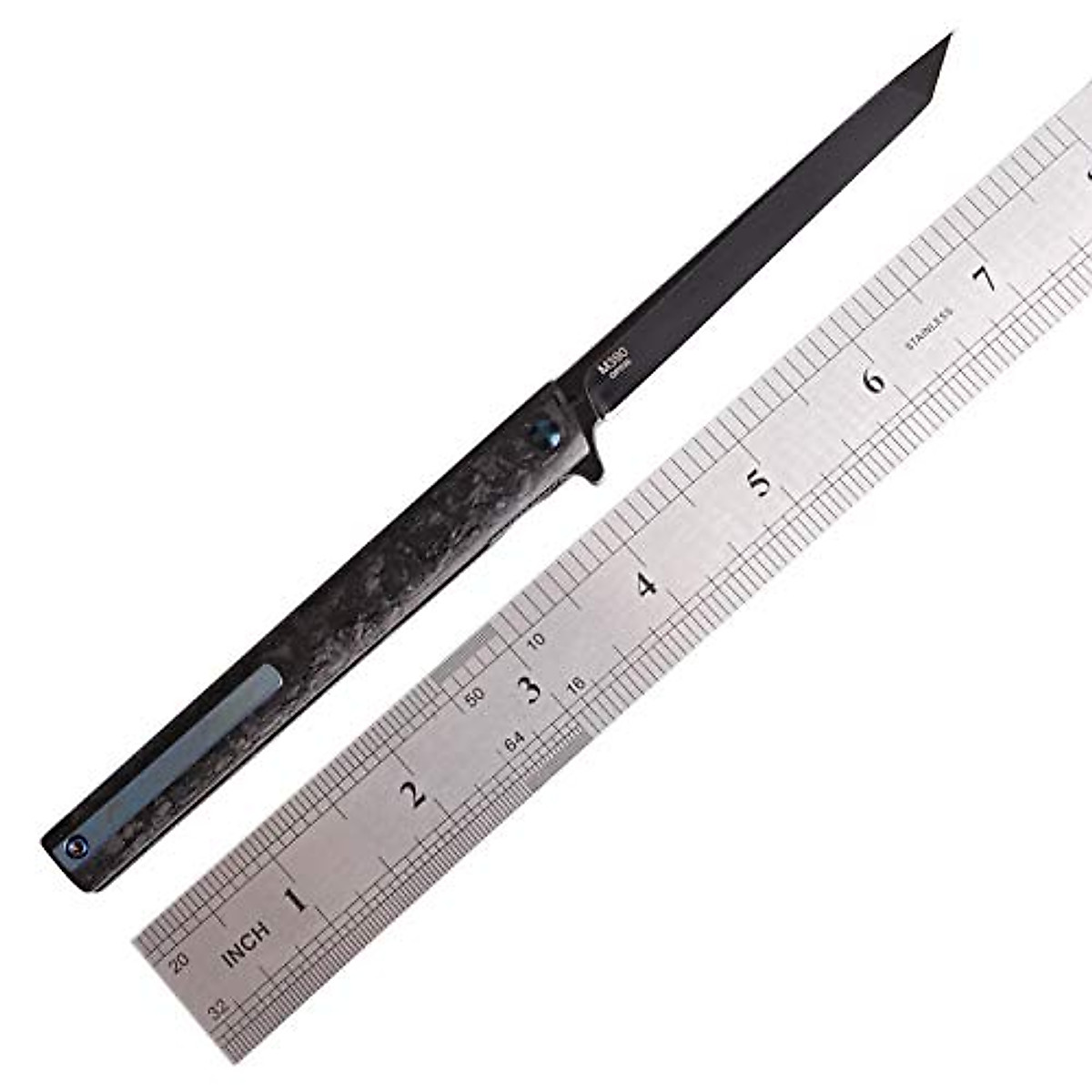 Samior GP035 Small Slim Folding Pocket Flipper EDC Knife, 3.5 inch M390 Black Tanto Blade, Lightweight Marble Carbon Fiber Handle Liner lock, Gentleman's EDC Knives, 1oz