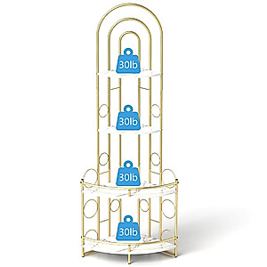 AMZOSS 4-Tier Corner Shelf Stand, Gold and White Corner Shelves Display Shelf Bookshelf Bookcase Modern Marble Multi Unit Organizer for Living Room, Bathroom, Kitchen, 15.3" D x 22" W x 59" H