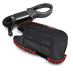 MJKEYAuto Black Leather 4 Buttons Smart Remote Key Fob Cover Chain Case for Volkswagen Tiguan Atlas Jetta Passat Golf Alltrack 2018 2019 2020 2021 2022