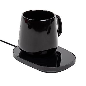 Mind Reader Coffee Warmer and Mug Set, Tea Cup Warmer, Coffee Accesories, Desk, USB Cord, 6.5" L x 4.75" W x 1" H, 2 Pcs, Black