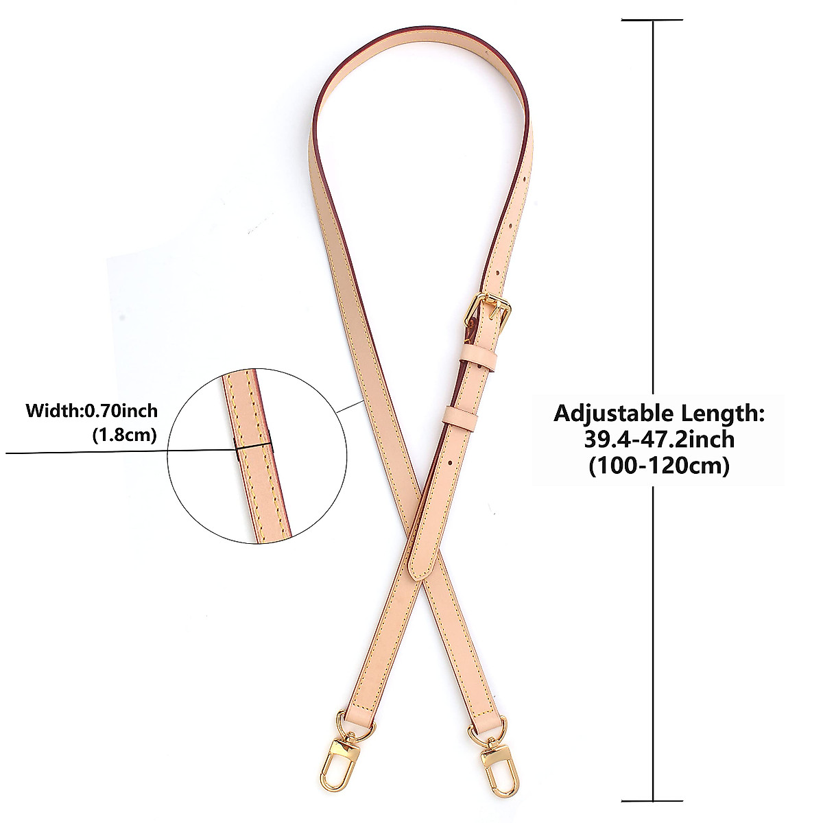 jiesinlov Vachetta Leather Replacement Crossbody Bags Strap Adjustable Shoulder Strap for Speedy 20 25 (0.70Width Adjustable 39.4-47.2Length)