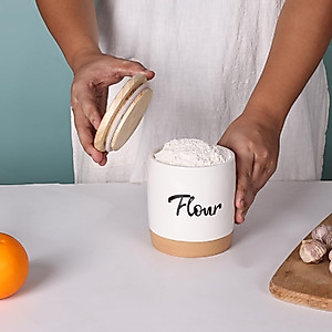 LEETOYI Ceramic Food Storage Containers with Lid,Modern Farmhouse Kitchen Decor, Countertop Food Storage Caddy Organizer, 33oz (Labeled Flour)