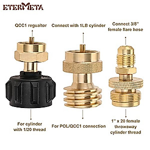 ETERMETA 3 Pack Propane Refill Adapter Set, Gas Adapter for 1lb QCC1 / POL Propane Tank and Throwaway Disposable Small Propane Bottles