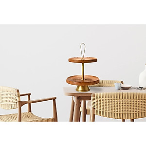 Creative Co-Op Elegant Modern 2, Cake Stand or Desert Serve Ware Tower, Natural & Gold Tiered Tray, Natural and Gold