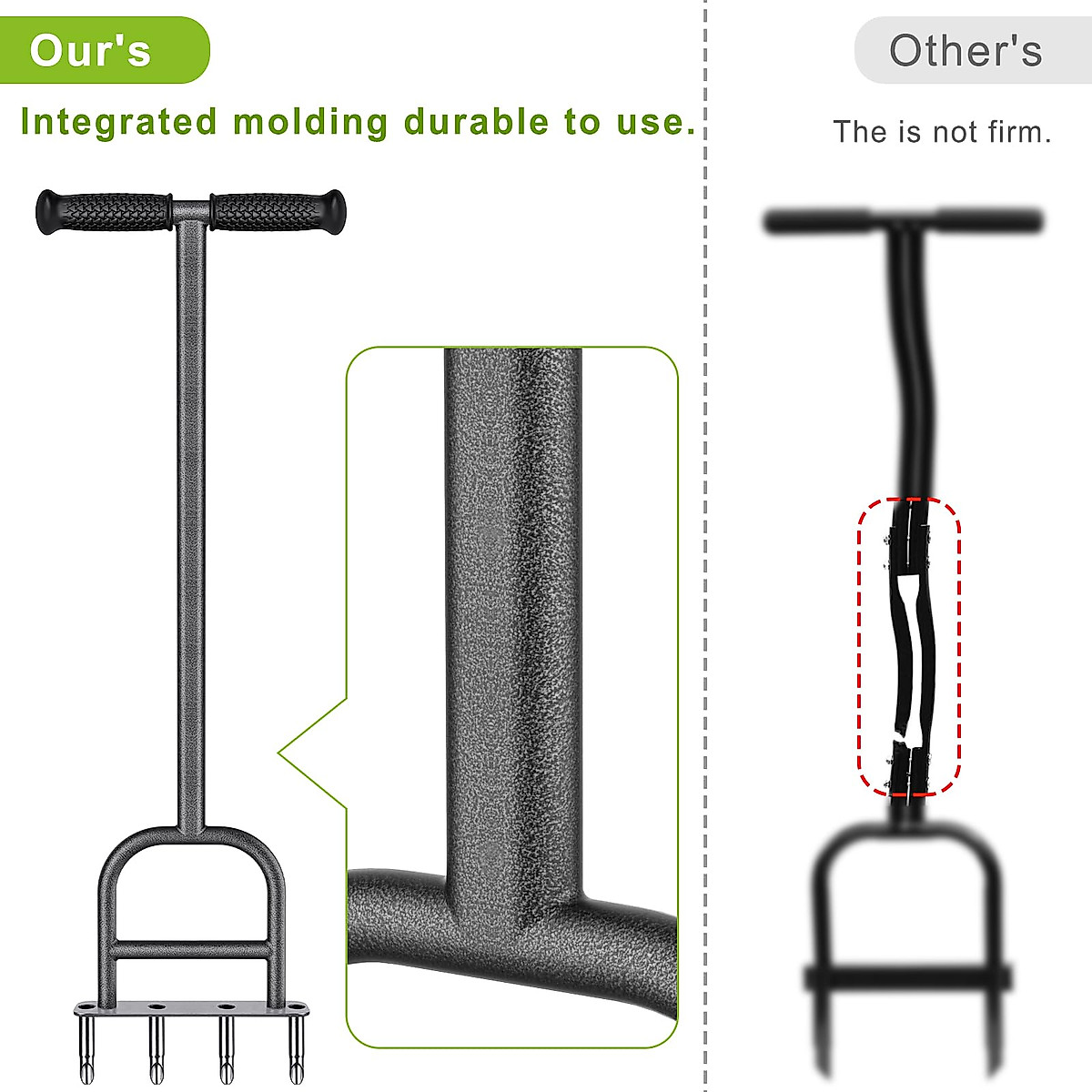 Dolibest Lawn Coring Aerator, Stainless Steel 4 Corer Plug Aerator Tool with Soft Rubber Grip, Manual Grass Aerating Tool, Garden Tool & Cleaning Hand Tool for Loosening Soil and Improving Lawn Health