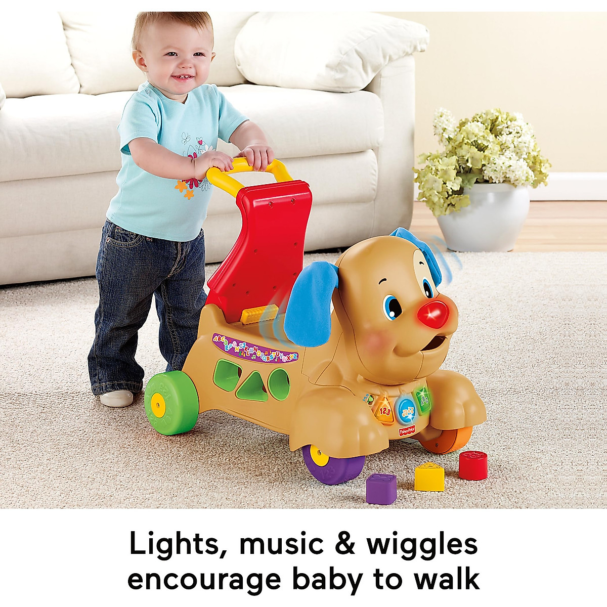 Fisher-Price Baby & Toddler Toy Laugh & Learn Stride-to-Ride Puppy Walker & Ride-On with Music Lights & Blocks for Infants Ages 9+ Months