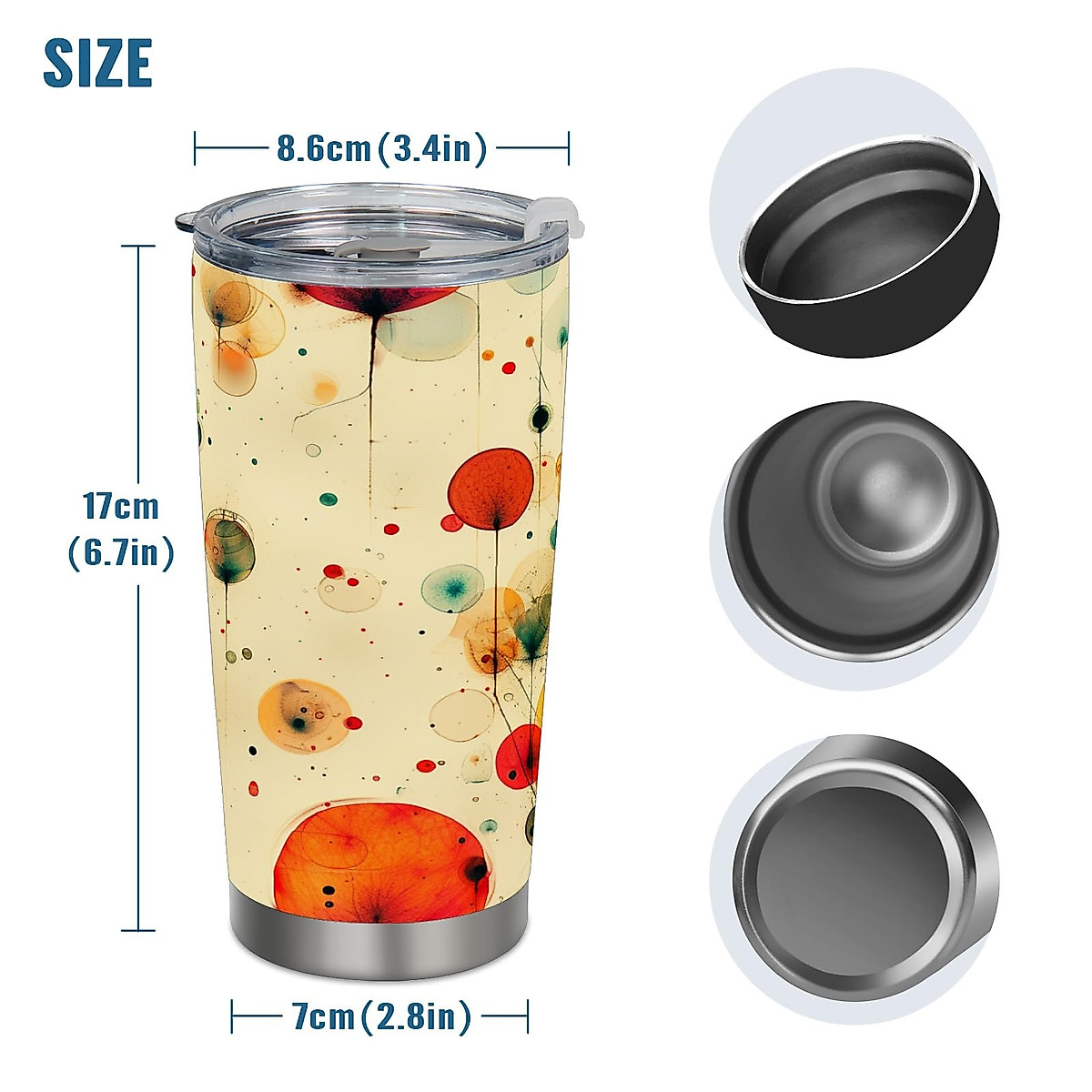 QWEUIOP 20oz Insulated Travel Coffee Mug Vintage Hand Drawn Polka Dots Stainless Steel Tumbler with Lid Double Wall Vacuum Coffee Cup For Hot and Cold Drinks14265
