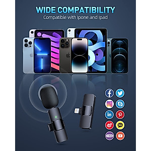 PQRQP 2 Pack Wireless Lavalier Microphones for iPhone, iPad - Crystal Clear Sound Quality for Recording, Live Streaming, YouTube, Facebook, TikTok