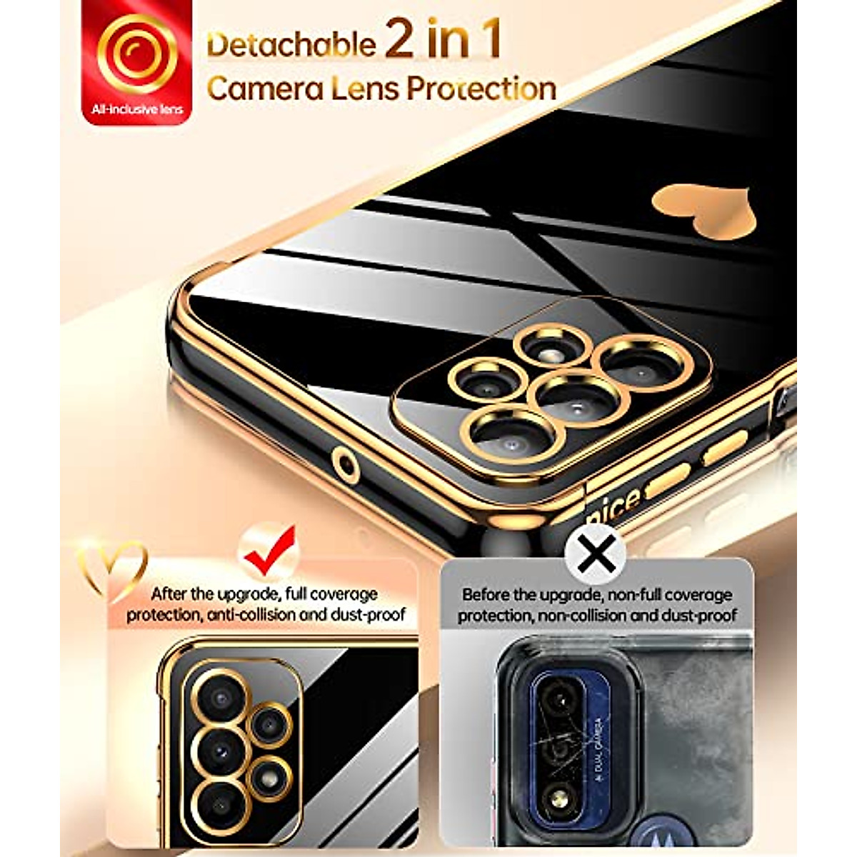 LeYi for Galaxy A23 5G Phone Case: with Screen Protector [2 Pcs]+ Full Camera Protection, Love Heart Plating Girly Women Cute Luxury Soft TPU Case for Samsung A23 5G, Black