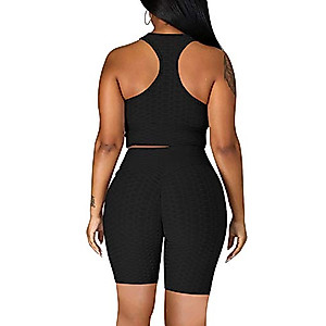 cailami Workout Sets for Women 2 Piece Outfits Sexy Gym Crop Tank High Waist Biker Shorts Yoga Sets, Medium, Black
