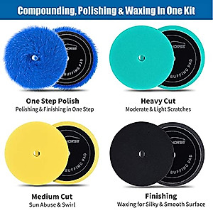 5 Inch Polishing & Buffing Pads 4Pcs, Foam and Wool Polishing Pad Kit for 5" /125mm Backing Plate, Orbital Foam Buffer Pads and Woolen Polihser Pad, for Car Compounding, Polishing and Waxing