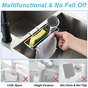 QMLALA Sponge Holder for Double Kitchen Sink, 3-in-1 Sink Caddy, Brush, Dish Towel, Sponge Sink Organizer Liquid Drainer Rack - SUS304 Stainless Steel