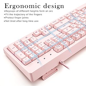 VINMEN Pink Gaming Keyboard with 7 Color LED Backlit Wired USB 104 Keys Keyboard Waterproof Fresh Style Computer Game Keyboard for PC Mac Laptop