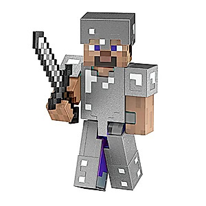Mattel Minecraft Diamond Level Steve Action Figure & Die-Cast Accessories, Collectible Toy Inspired by Video Game, 5.5 Inch