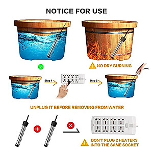 BIRD WISH Water Trough Heater, 1500W Thermostat Control Double Safety Protection Immersion Hot Water Heater Element with Auto Shut Off for Pool, Bucket, Bathtub,Stock Water Tank
