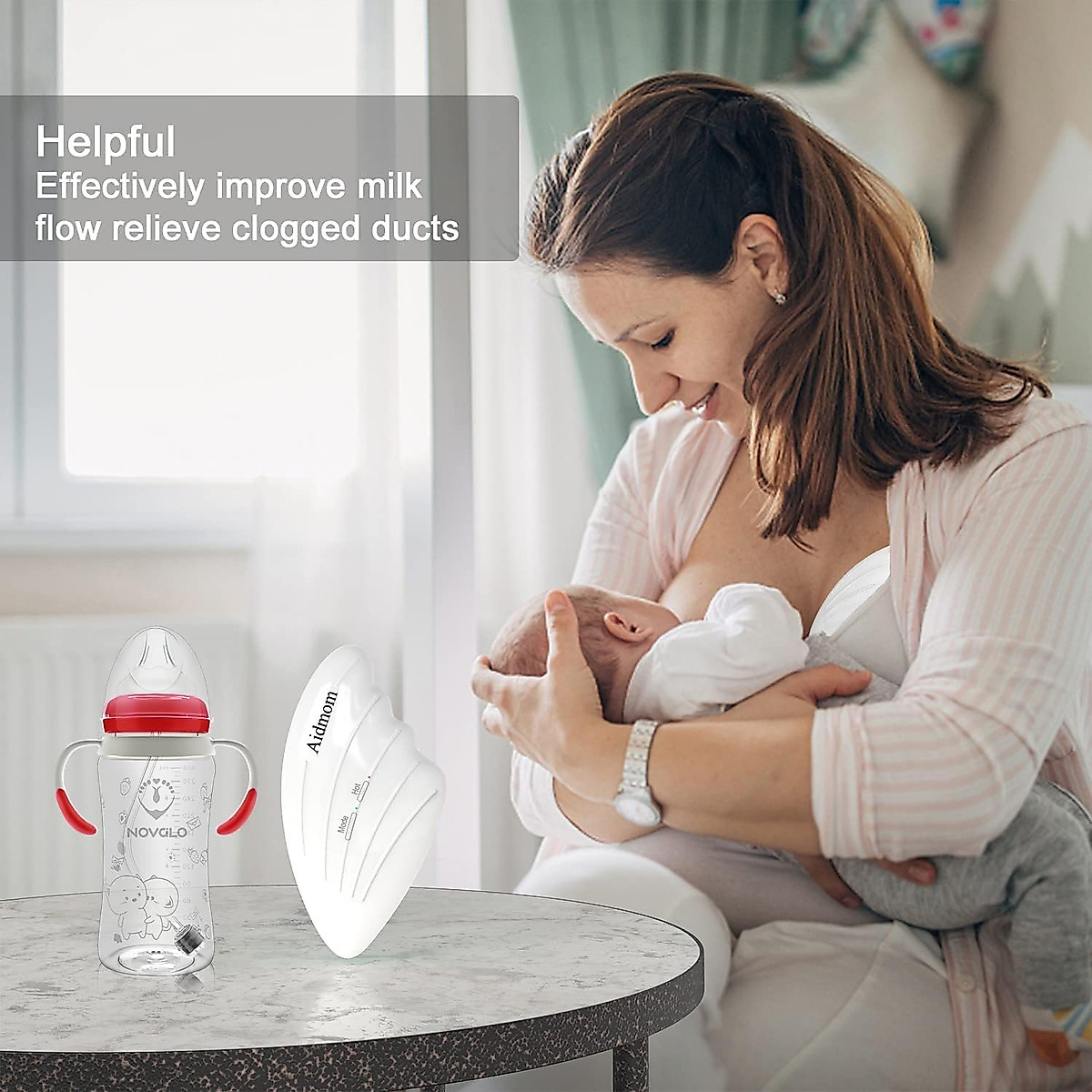 Aidmom 2-in-1 Lactation Massager with Adjustable Heat & Vibration, Soft Breast Massager for Breastfeeding, Breast Warmer for Improved Milk Flow, Nursing, Clogged Ducts, Engorgement (Green, Pack of 2)