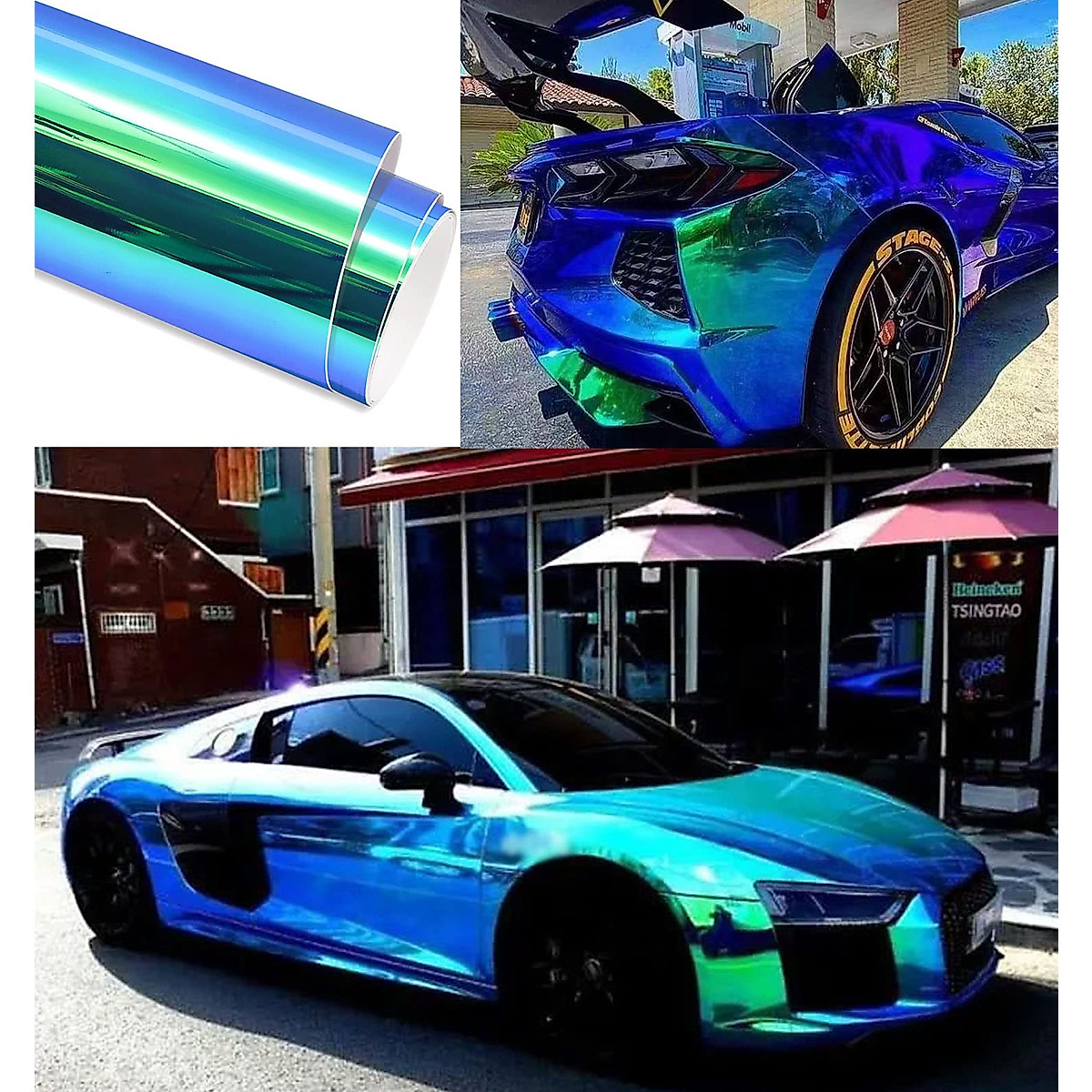 ASENDIWAY Holographic Rainbow Chrome Car Adhesive Vinyl Wrap Gloss Decal Sticker Film Sheet Air Bubble Free DIY Vinyl