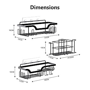 Honsdom Shower Caddy 3 Pack, Adhesive Shower Organizer, No Drilling, Rustproof Shower Rack with Hooks & Cup Holder & Toothbrush Holder, Shower Shelf for Bathroom Shower Storage Organizer (Black)