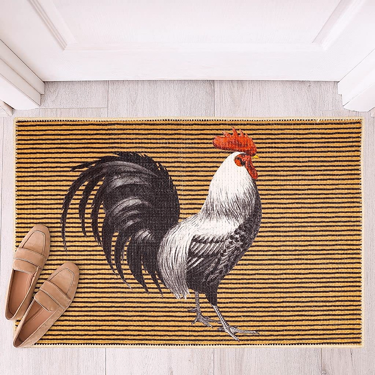 Benissimo Softwoven Rug, 24"x36" Front Door Mat, 85% Cotton Accent Area Rugs, Funny Animal Printed, Machine Washable, Runner Floor Mat for Washroom, Doormat, Kitchen Decor, Rooster Strut
