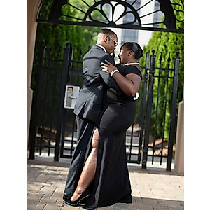 YMDUCH Women's Off Shoulder High Split Long Formal Party Dress Evening Gown Black