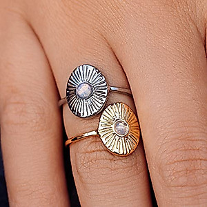 Pura Vida Ring Gold Plated Sun Ray Ring - Handmade Ring with Glass Opal Stone, Brass Base with Gold Plating - Gold Rings for Women, Cute Rings for Teen Girls, Boho Jewelry for Women - Size 7