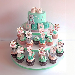 Gyufise 36Pcs Baby Shower Bear Cupcake Toppers Moon Baby Bear Baby Shower Cake Topper Decorations Jungle Animal Theme Baby Shower Birthday Party Cake Supplies Pink