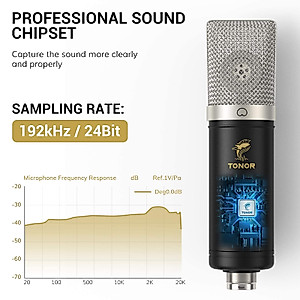 TONOR Condenser Microphone 192kHz/24Bit, USB Cardioid Computer Mic Kit with Upgraded Boom Arm/Spider Shock Mount for Recording, Streaming, Gaming, Podcasting, Voice Over, YouTube, TC-2030