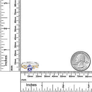 Gem Stone King 925 Sterling Silver and 10K Yellow Gold Pear Shape Blue Tanzanite and White Lab Grown Diamond Women Ring (0.81 Cttw, Gemstone Birthstone, Available In Size 5, 6, 7, 8, 9)