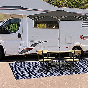 Latest Sense Outdoor Plastic Straw Rug 5x8ft – Outdoor Patio Rug Camping Mat – Durable Waterproof Black and Gray Outdoor Rug – Outside Rug Ideal for Patio, Deck, Beach, Garden, RV