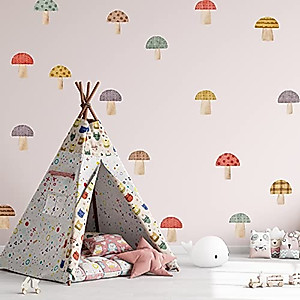 Watercolor Mushroom Decor Retro Room Wall Decals Peel and Stick Vinyl Wall Stickers Room Wall Art Decals for Kids Nursery Baby Room Bedroom Wall Decor