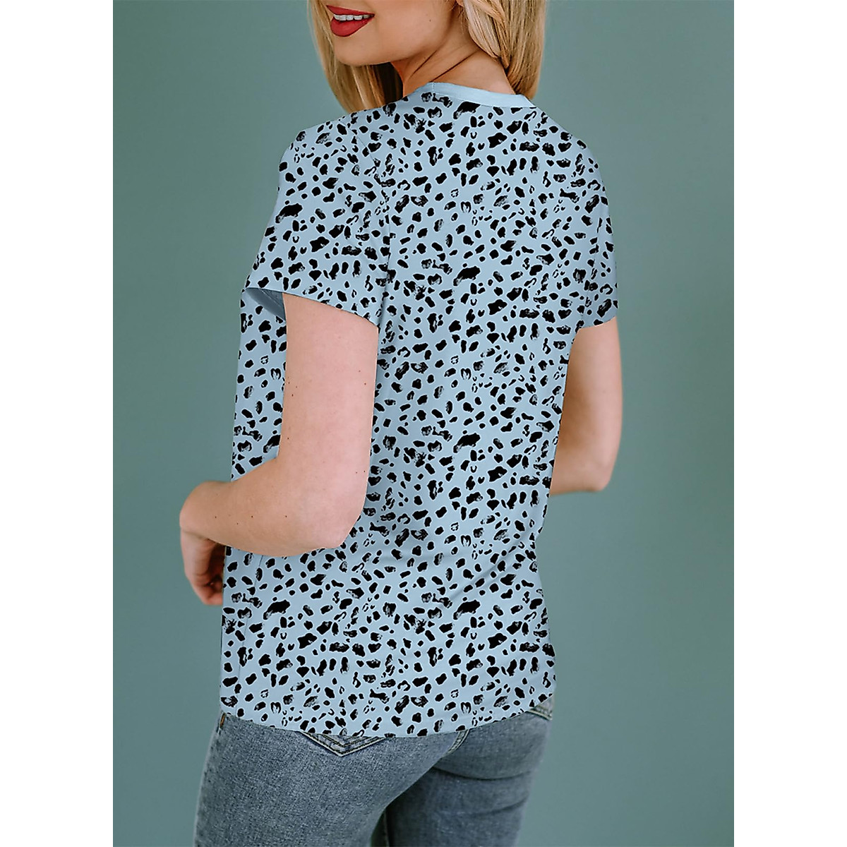 EVALESS Womens Summer Tops Casual Short Sleeve Polka Dot Shirts Round Neck T Shirts Fashion Outfits 2025 Spring Summer Loose Fit Tee Blouses Gray Large