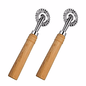 2 Pack Ravioli Cutter Wheel,Pastry Wheel Cutter with Long Wooden Handle,Zinc Alloy Pasta Cutter Wheel for Kitchen