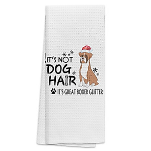 TUNW Dog Themed Kitchen Towels 16″×24″,It’s Not Dog Hair It’s Great Boxer Glitter Soft and Absorbent Kitchen Tea Towel Dish Towels Hand Towels,Gifts for Women Girls Dog Lovers Boxer Mom