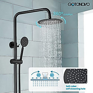 gotonovo Shower faucet Set Matte Black Triple Function with Adjustable Hand Sprayer and Tub Spout SUS 304 Stainless Steel 8 Inch Rainfall Shower Head Bathroom Shower Fixture Wall Mount Complete Set