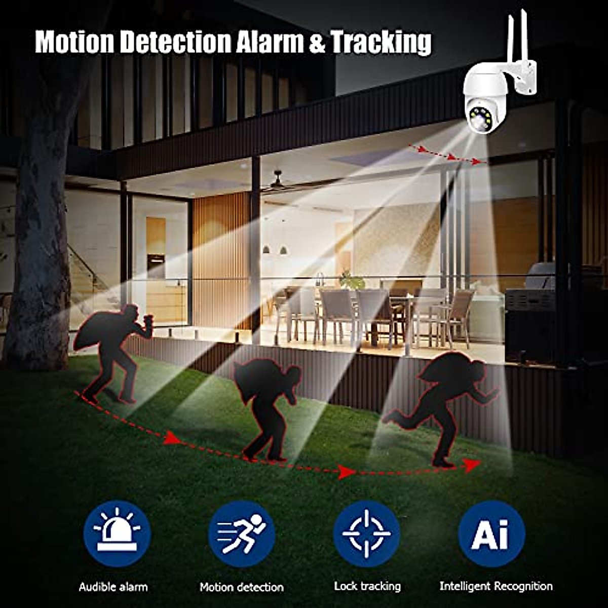 GT HITGX Security Cameras Outdoor, 3MP HD Wireless Security Camera Pan-Tilt 360° View, Home Security Camera with Motion Detection, Auto Tracking Color Night Vision, IP66 Waterproof, 2-Way Audio