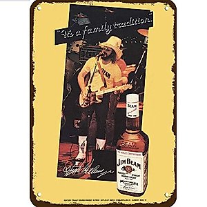 JUCHen 1981 Jim Beam Whiskey Hank Williams Jr. Metal Aluminum Sign Posters Wall Decor 12X8-Inch