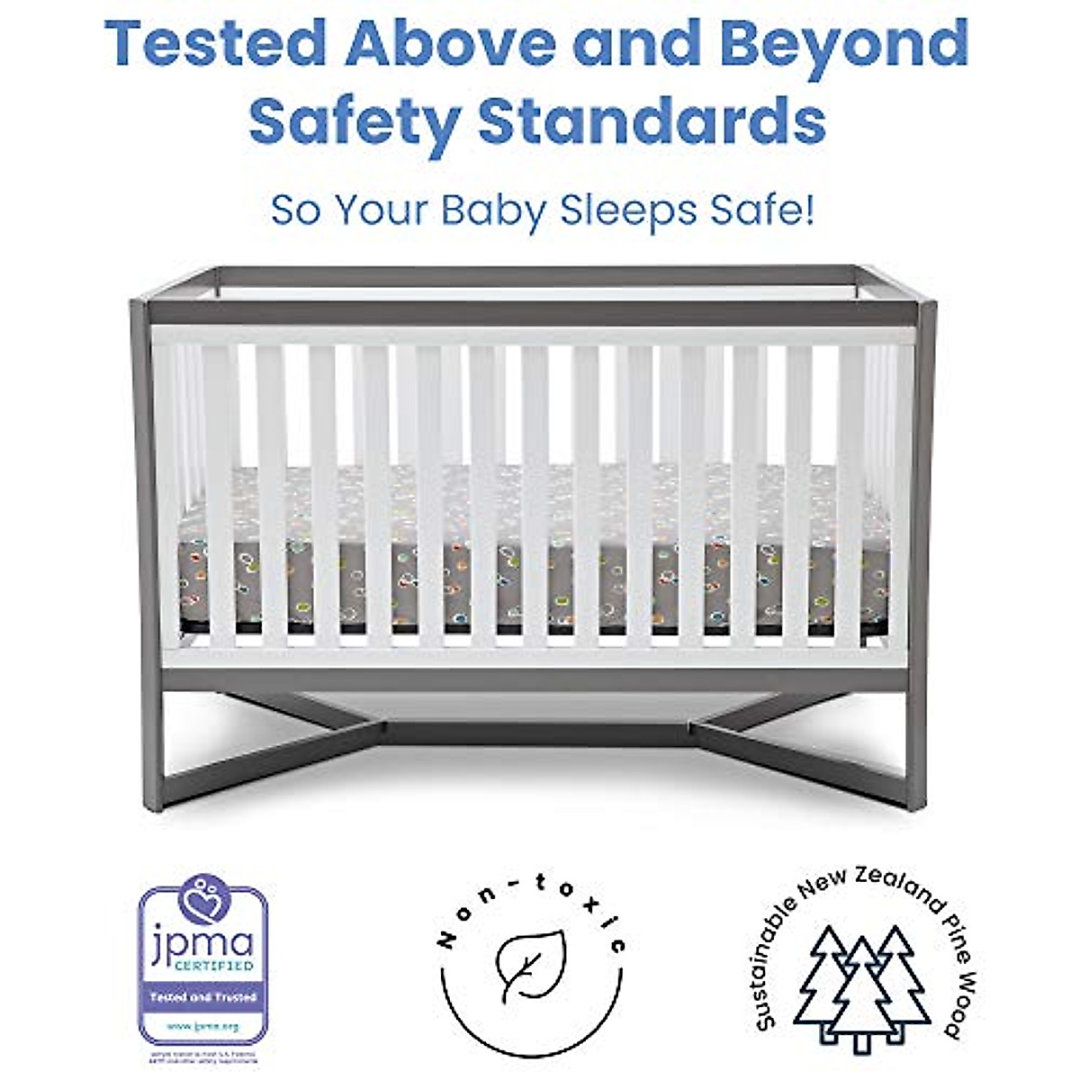 Delta Children Tribeca 4-in-1 Baby Convertible Crib + Serta Perfect Slumber Dual Sided Recycled Fiber Core Crib & Toddler Mattress - Waterproof - Hypoallergenic - GREENGUARD Gold Certified, Grey/White