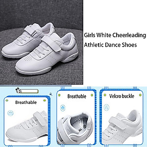 MEESLGOO Girls White Cheerleading Dance Shoes Youth Athletic Training Tennis Walking Competition White Sneakers Girls (White,US 2.5 Little Kid